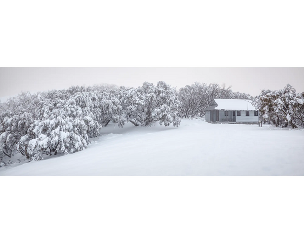 Awaken. Acrylic Block of Fresh Snow Around Federation Hut.