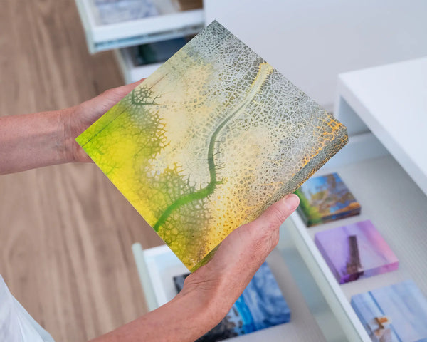 Dehydration. Abstract Aerial Photograph Of Drying Dam. Acrylic Block.