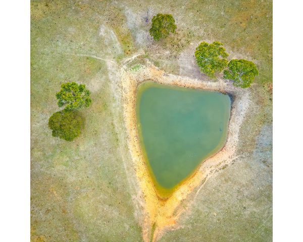 Trigonous. Aerial View Of A Dam In Brindabella Valley. Acrylic Block.